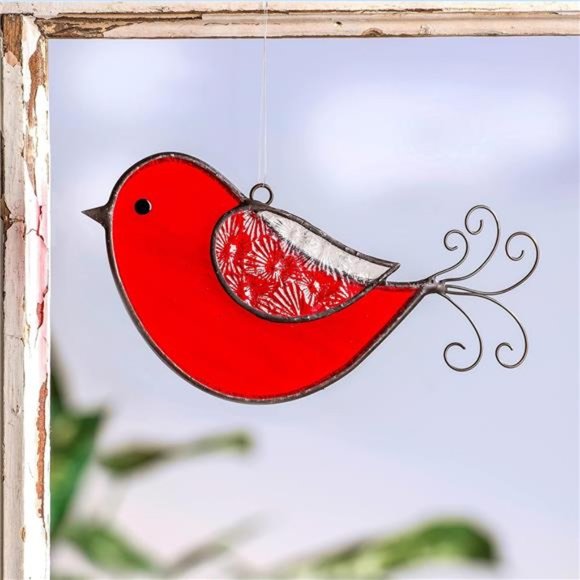 Accents | Glass Red Bird Window Ornament Suncatcher | Poshmark